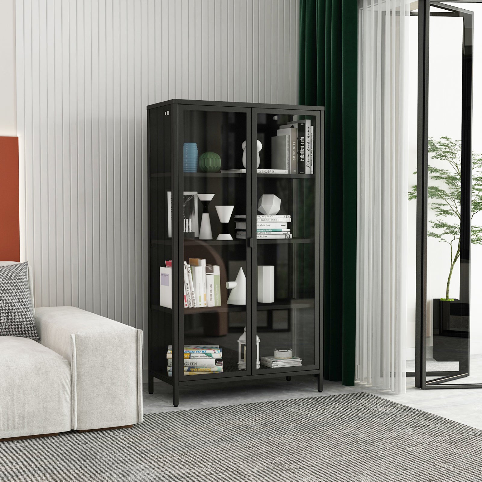 Ferro 4-Tier Tempered Glass Two Door Rack - Black – Space General