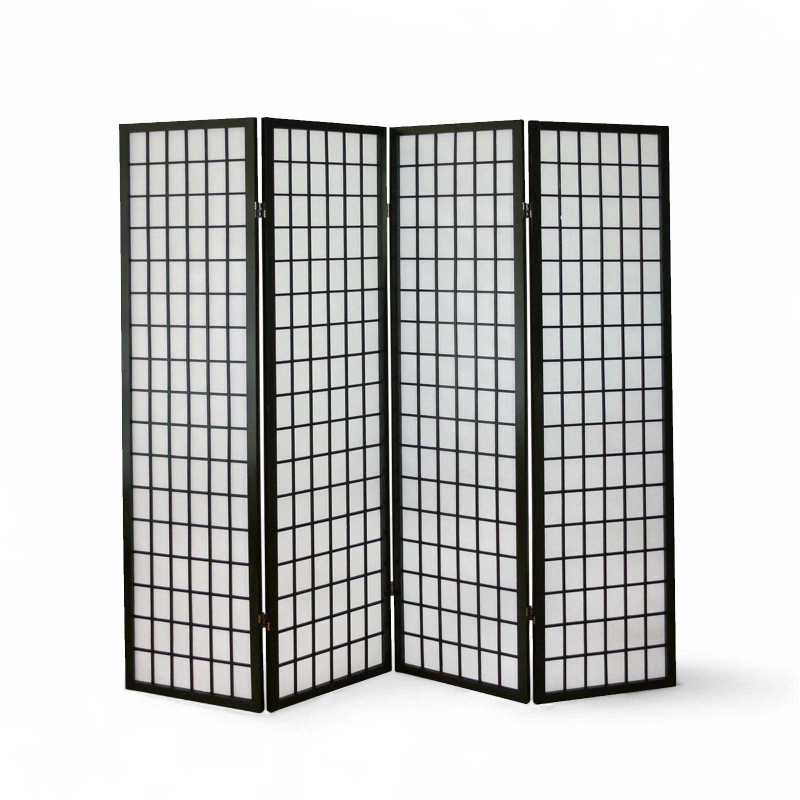 4-Panel Rice Paper Wooden Room Divider - Black – Space General