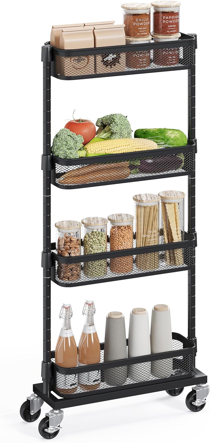 4-Tier Slim Space Saving Steel Trolley – Space General