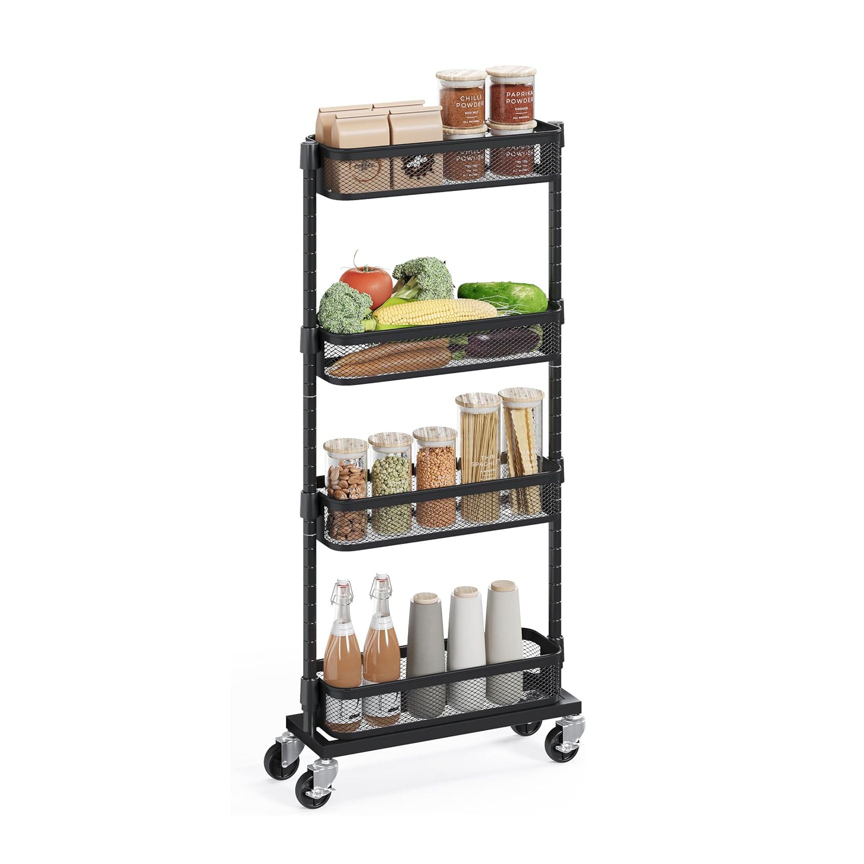 4-Tier Slim Space Saving Steel Trolley – Space General