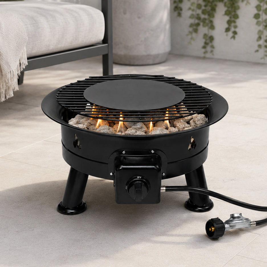 19" Portable Propane Gas Fire Pit BBQ with Lava Rocks & Cover – Space ...