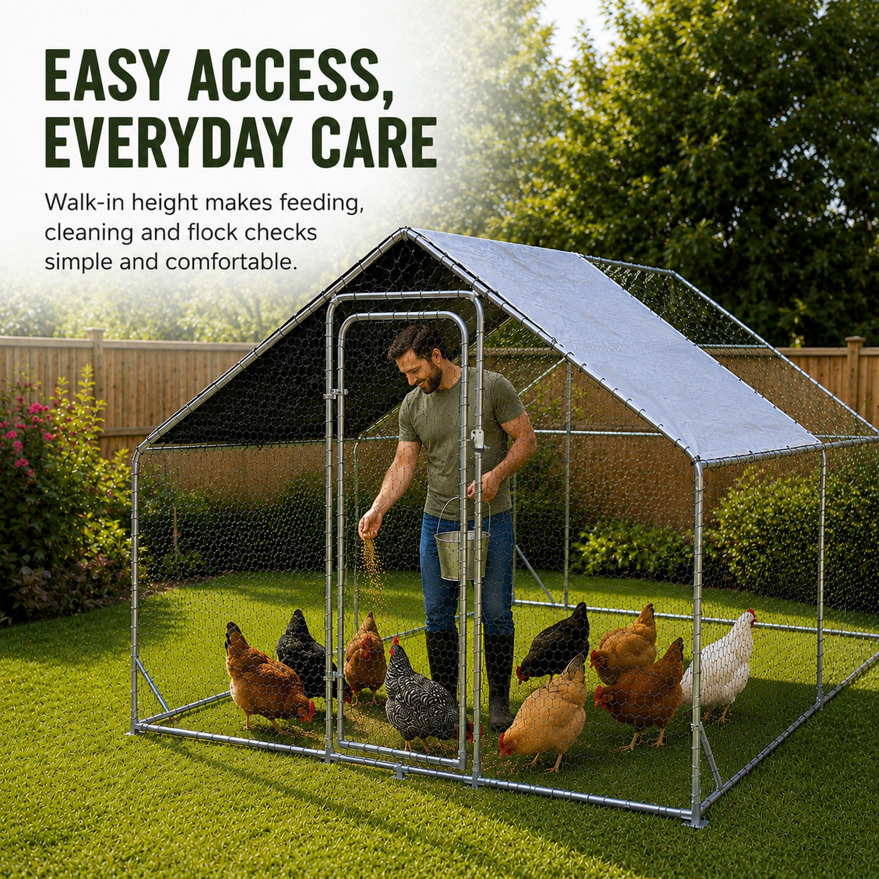 4x3x1.95m Large Chicken Run & Hen House – Heavy Duty Galvanized Steel ...