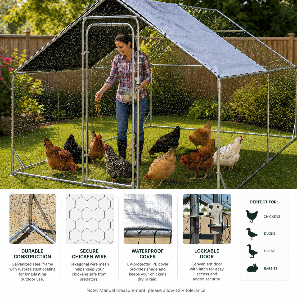 4x3x1.95m Large Chicken Run & Hen House – Heavy Duty Galvanized Steel ...
