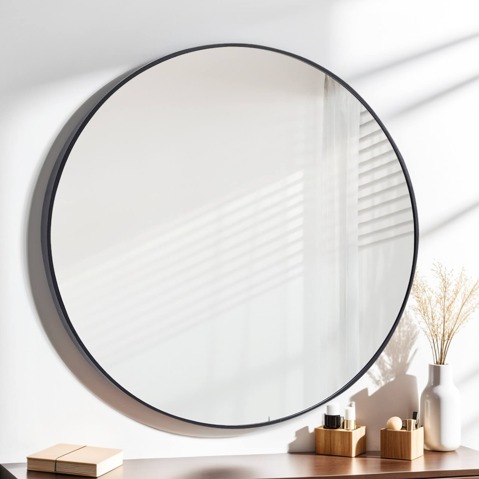 Stella Round Metal Framed Wall Mirror 80cm x 80cm - Black – Space General