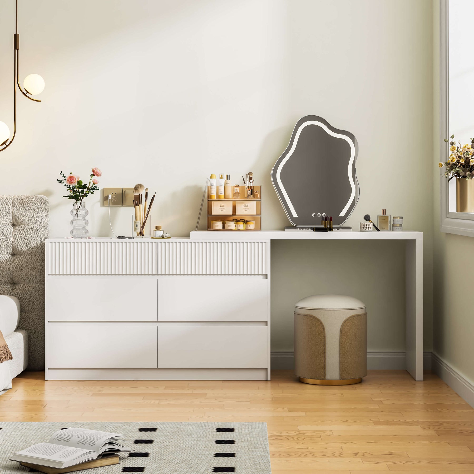 Nola Floating Dressing table with Chest of 6 Drawers – Space General