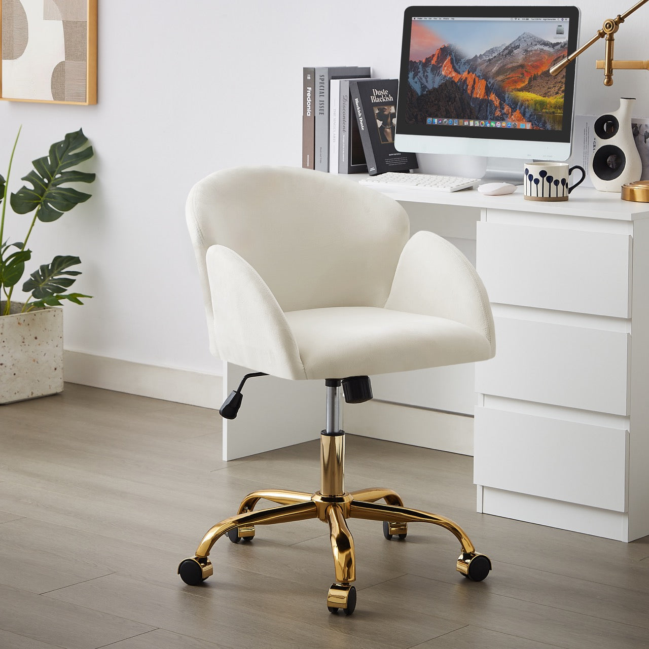 Elle Velvet Office Chair - White – Space General