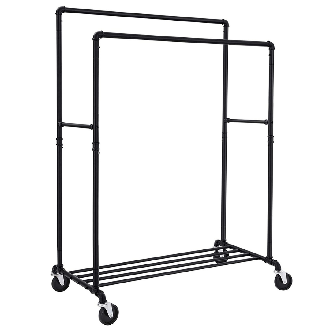 Industrial Style Adjustable Double Hanging Rail Garment Rack – Space ...