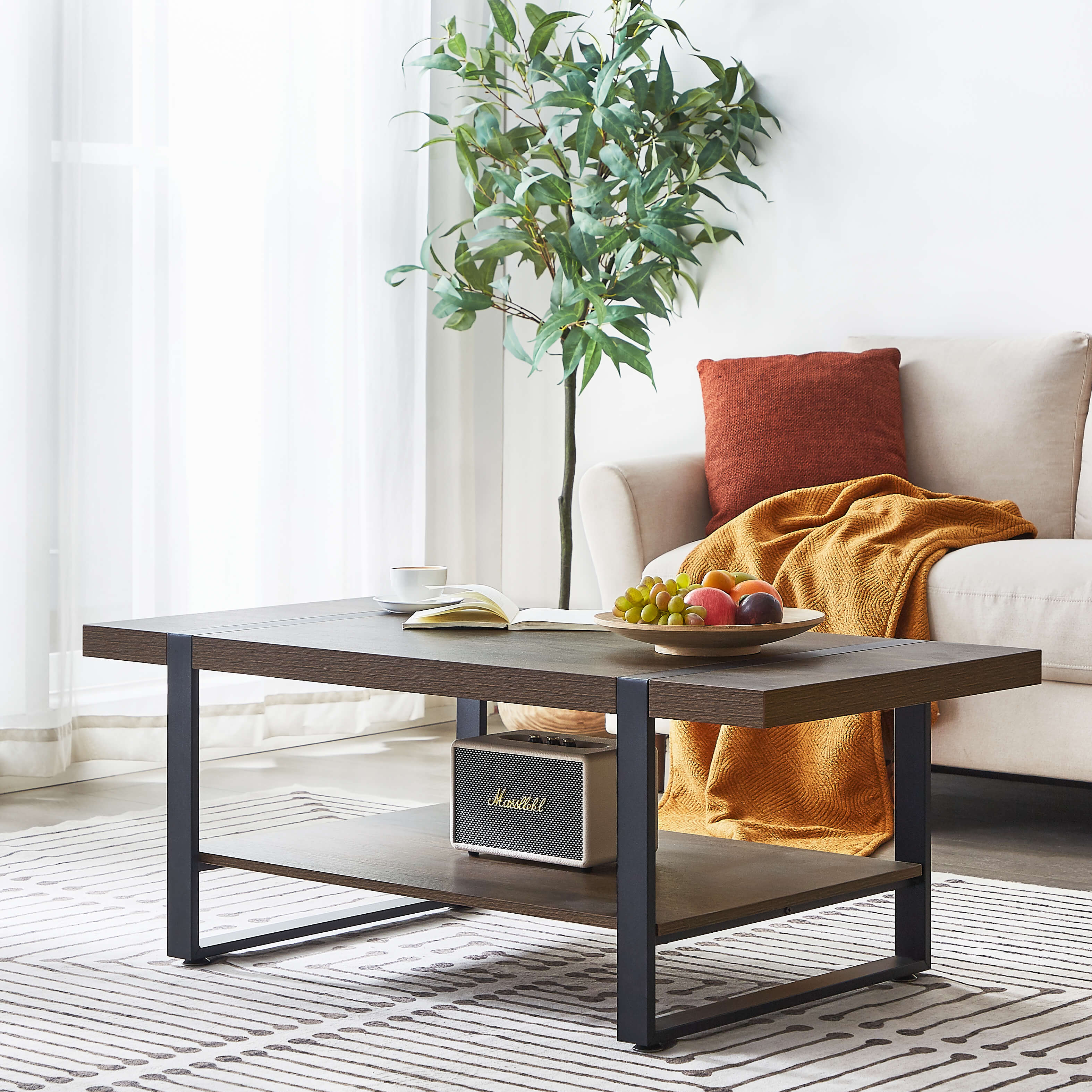 Nova Coffee Table with Storage Shelf - Dark Oak – Space General