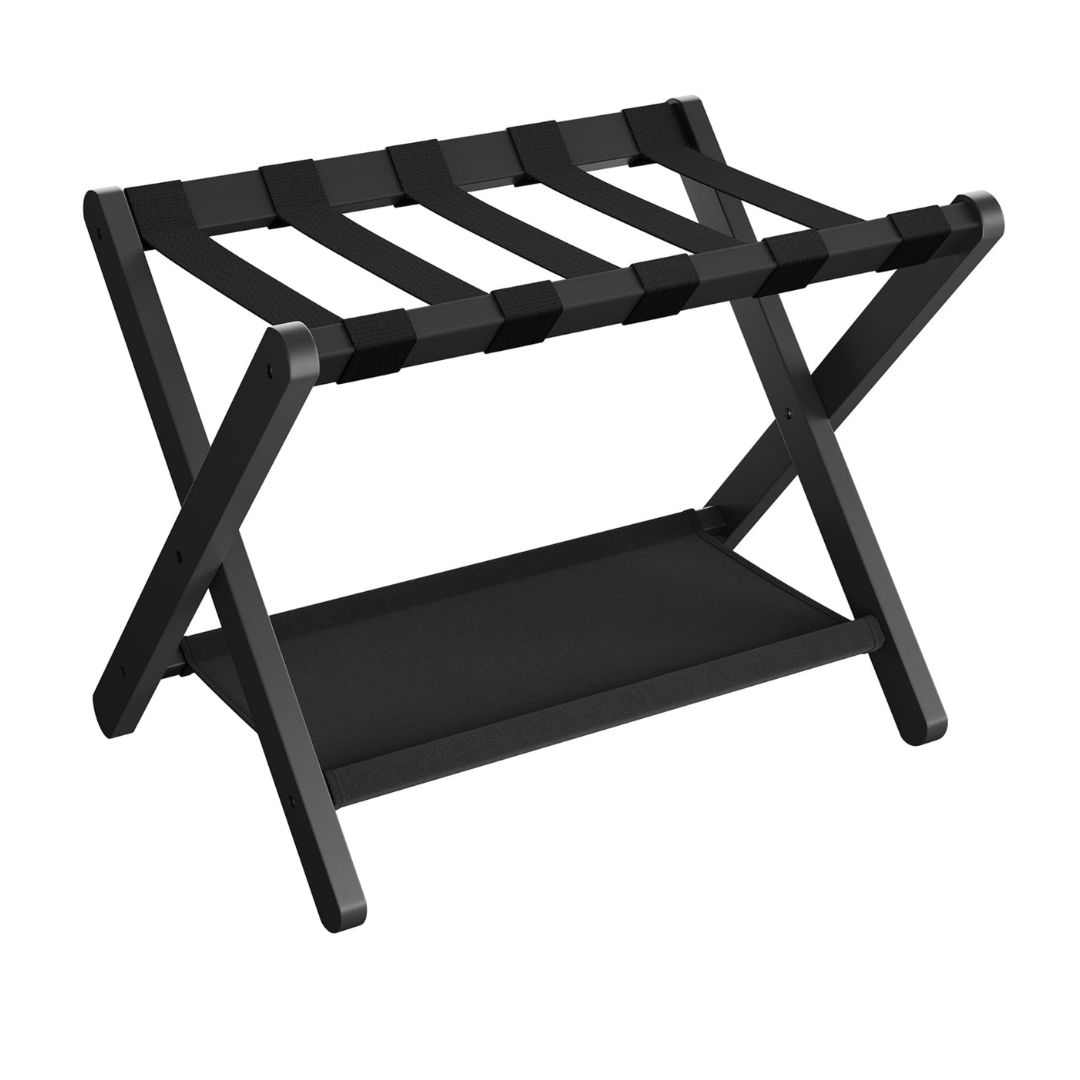 Solid Wood Folding Luggage Rack - Black – Space General