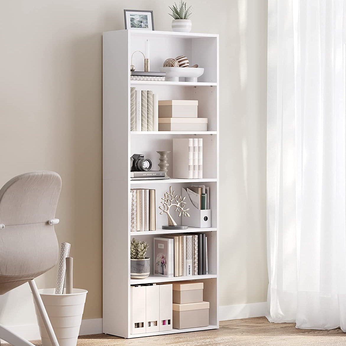 6-Tier Adjustable Bookcase White 160cm | Mesa – Space General