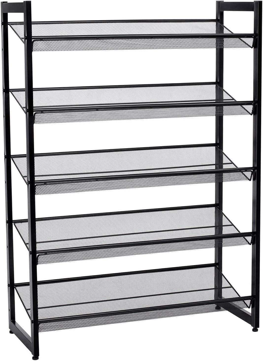 5 Tier Metal Mesh Shoe Rack with Flat Angled Shelves – Space General